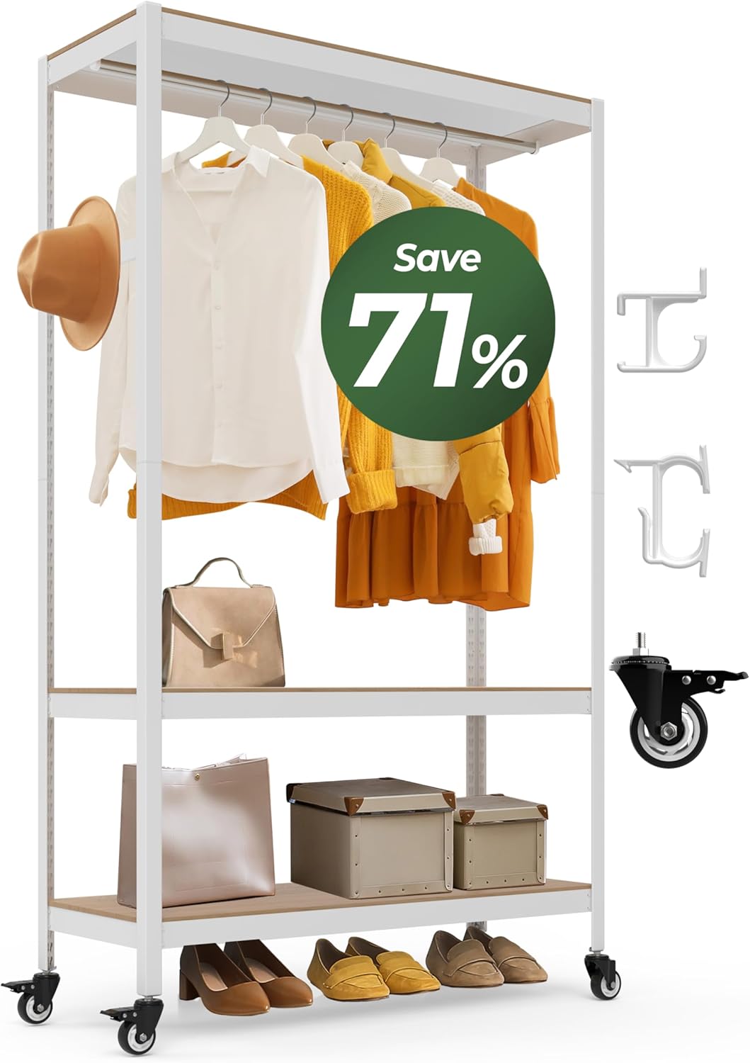 Heavy Duty Boltless Rolling Garment Rack with Wheels Shelf Adjustable ...