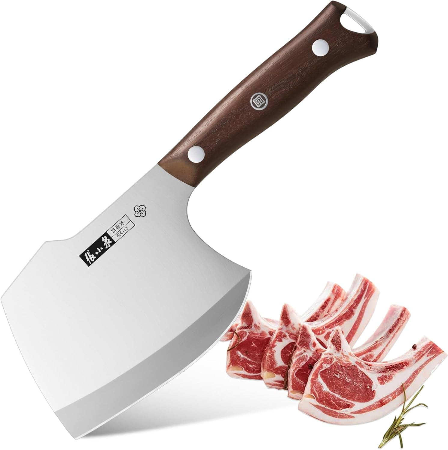 Heavy Duty Bone Chopper Axe with Wood Handle 5.7 Inch Butcher Knife ...