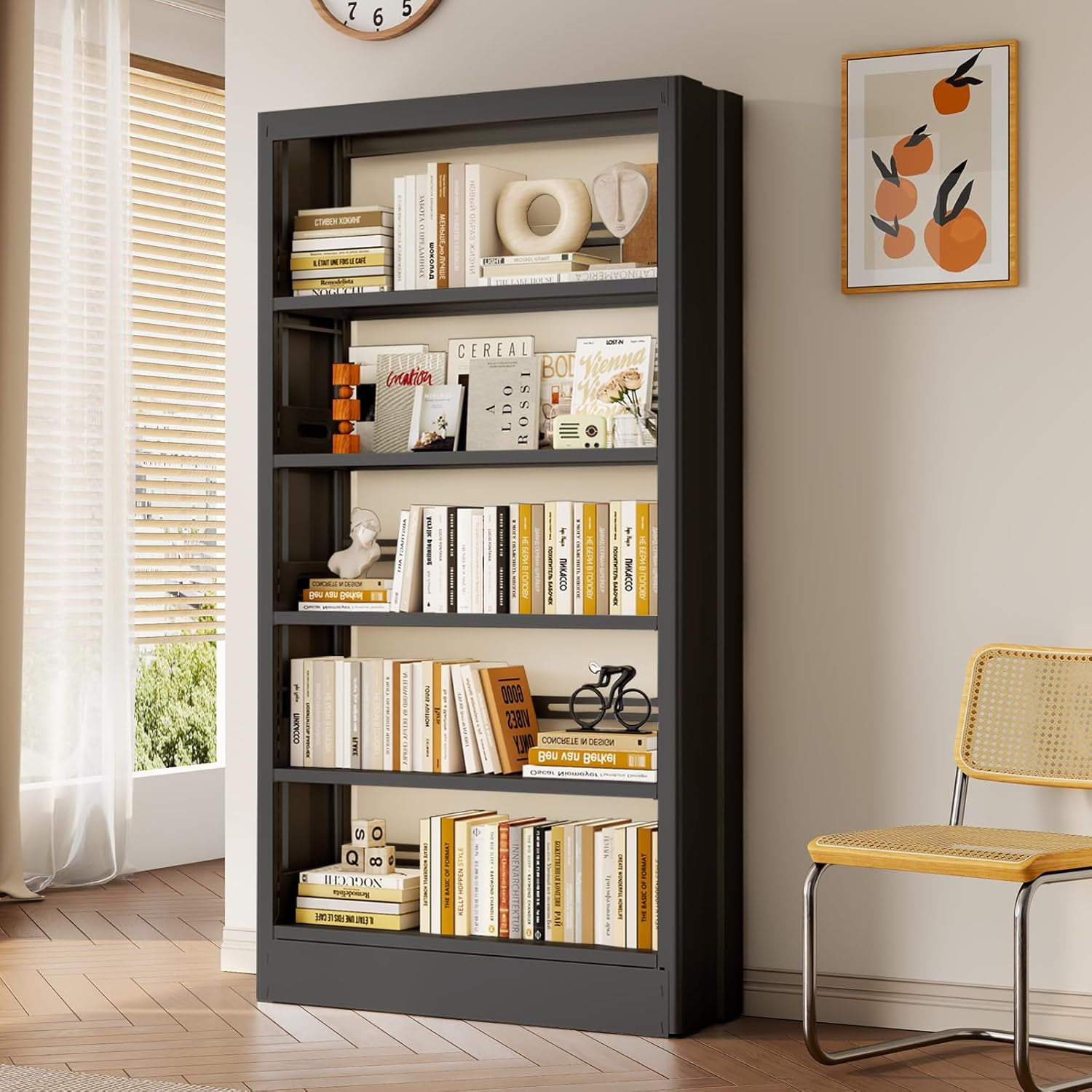 Heavy Duty Bookcase,5-Tiers Black Metal Bookshelf Adjustable Shelves ...