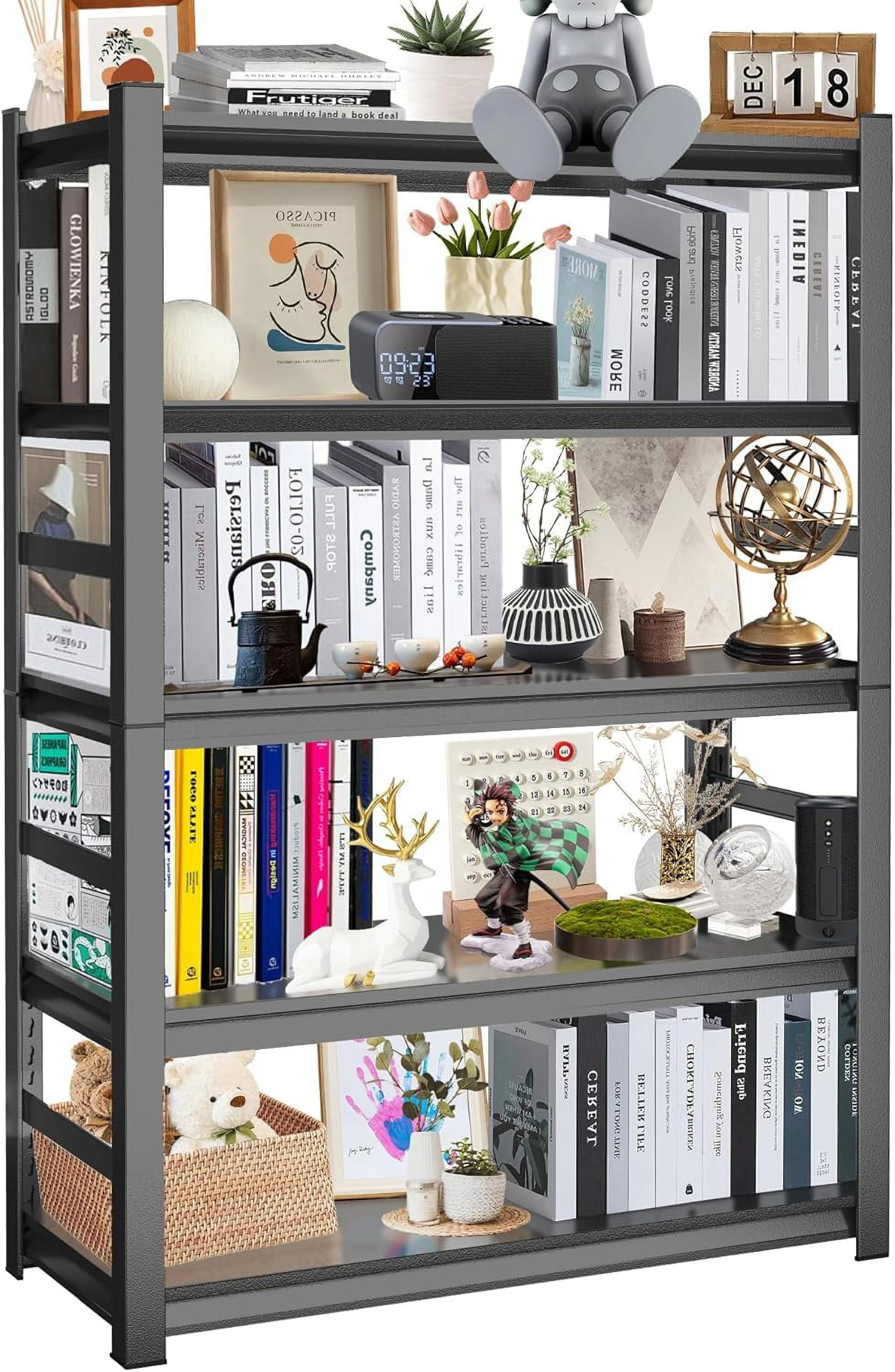 Heavy Duty Bookshelf,Black Metal Bookshelf,5 Tier Book Shelf,Tall Book ...