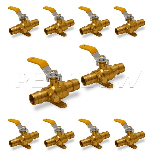 Heavy Duty Brass Full Port Drop Ear PEX Ball Valve with Drain, with 3/4 in. Expansion PEX ...