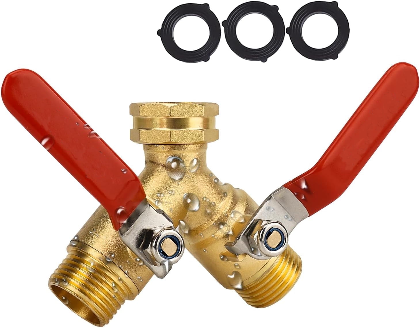 Heavy Duty Brass Garden Hose Splitter, 2-Way 3/4" GHT, Full Flow, Long Handle, Y Valve, 1 Pack ...