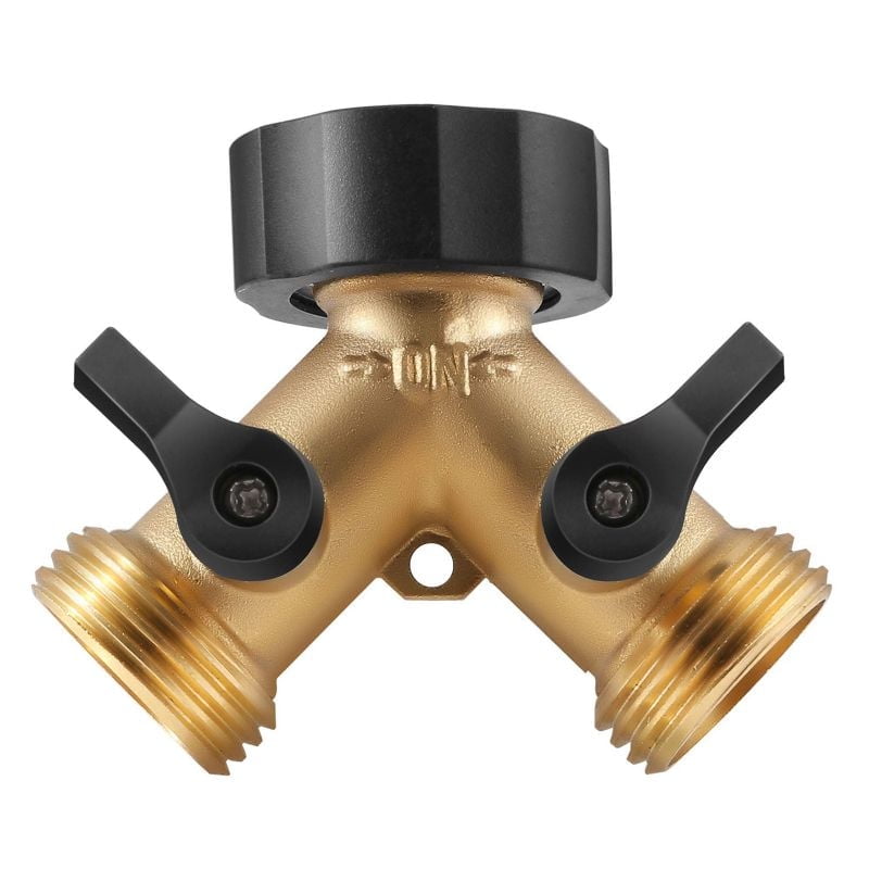 Heavy Duty Brass & Rubber 2 way Y Splitter Garden Hose Connector with ...