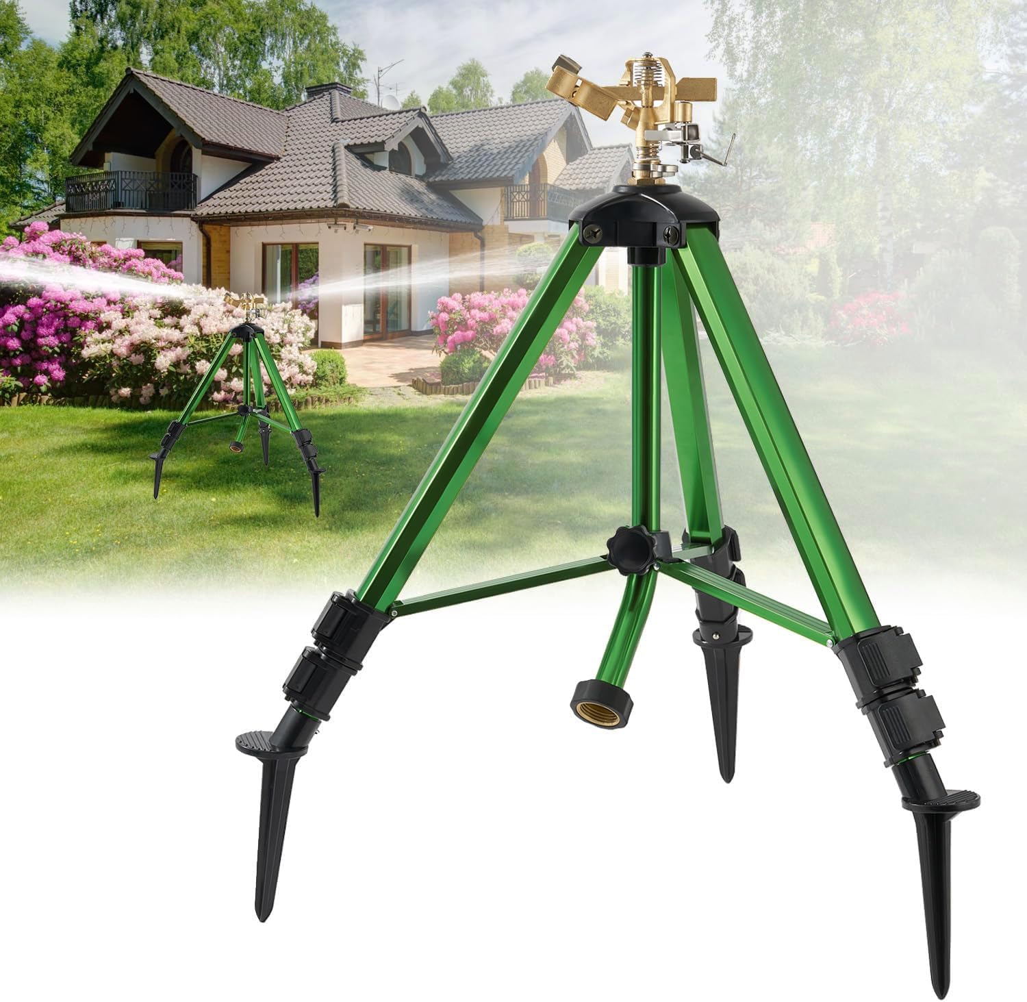 Heavy Duty Brass Tripod Sprinkler - 360° Irrigation, 3/4" Connector ...