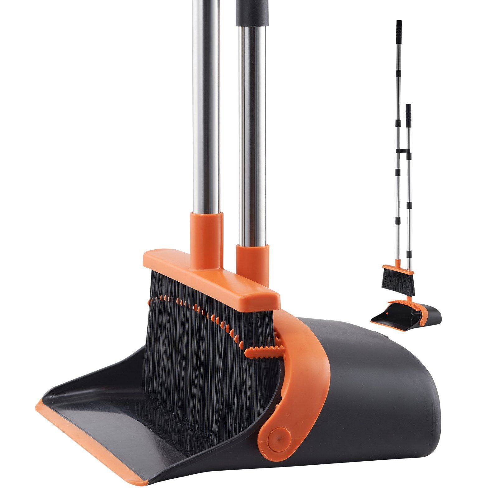 Heavy Duty Broom and Dustpan Set with Self-Cleaning Teeth, Long Handle ...