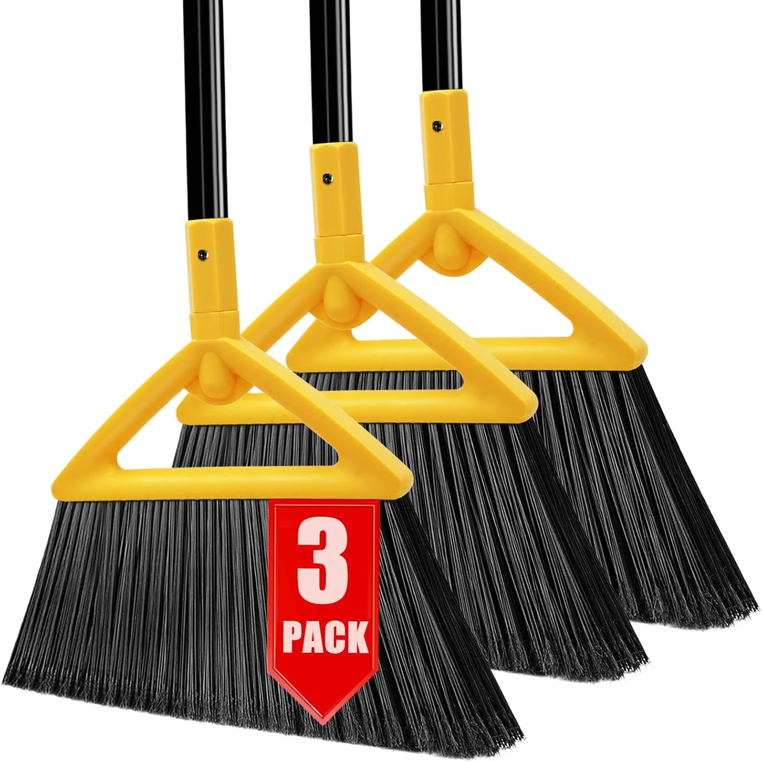 Heavy Duty Broom Outdoor and Indoor, 3 Pack Upgraded Commercial Angle ...