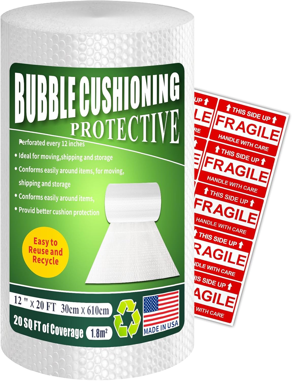 Heavy Duty Bubble Wrap Cushioning Roll 12 x20 Perforated Every 12 Heavy Duty Bubble Wrap Cushioning Roll 12 x20 Perforated Every 12