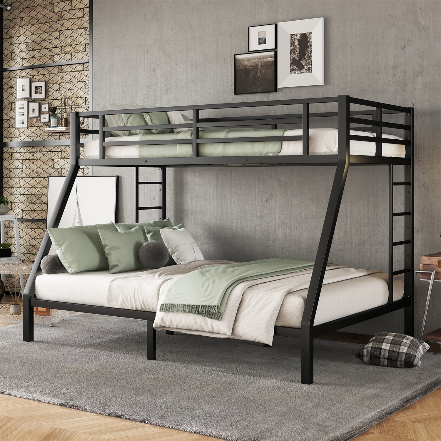 Heavy Duty Bunk Bed, Twin XL/Full XL Over Queen Bunk Beds with 2 Build ...