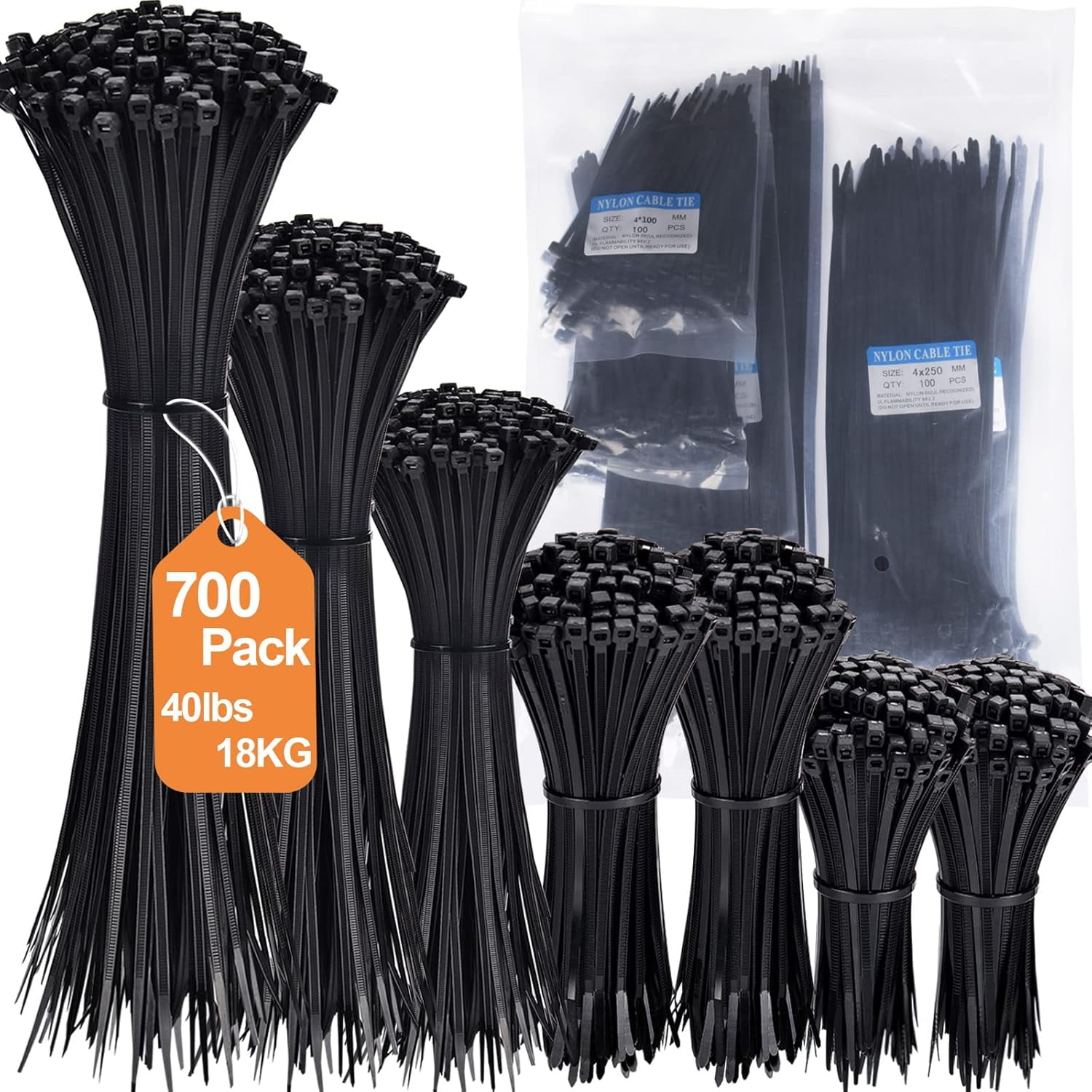 Heavy Duty Cable Zip Ties, Black Zip Tie Assortment For Professional ...