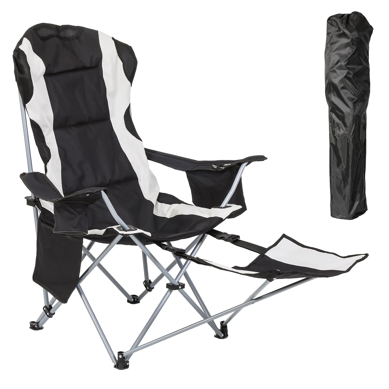 Heavy-Duty Camping Chair with Footrest and Cooler Compartment, Padded ...