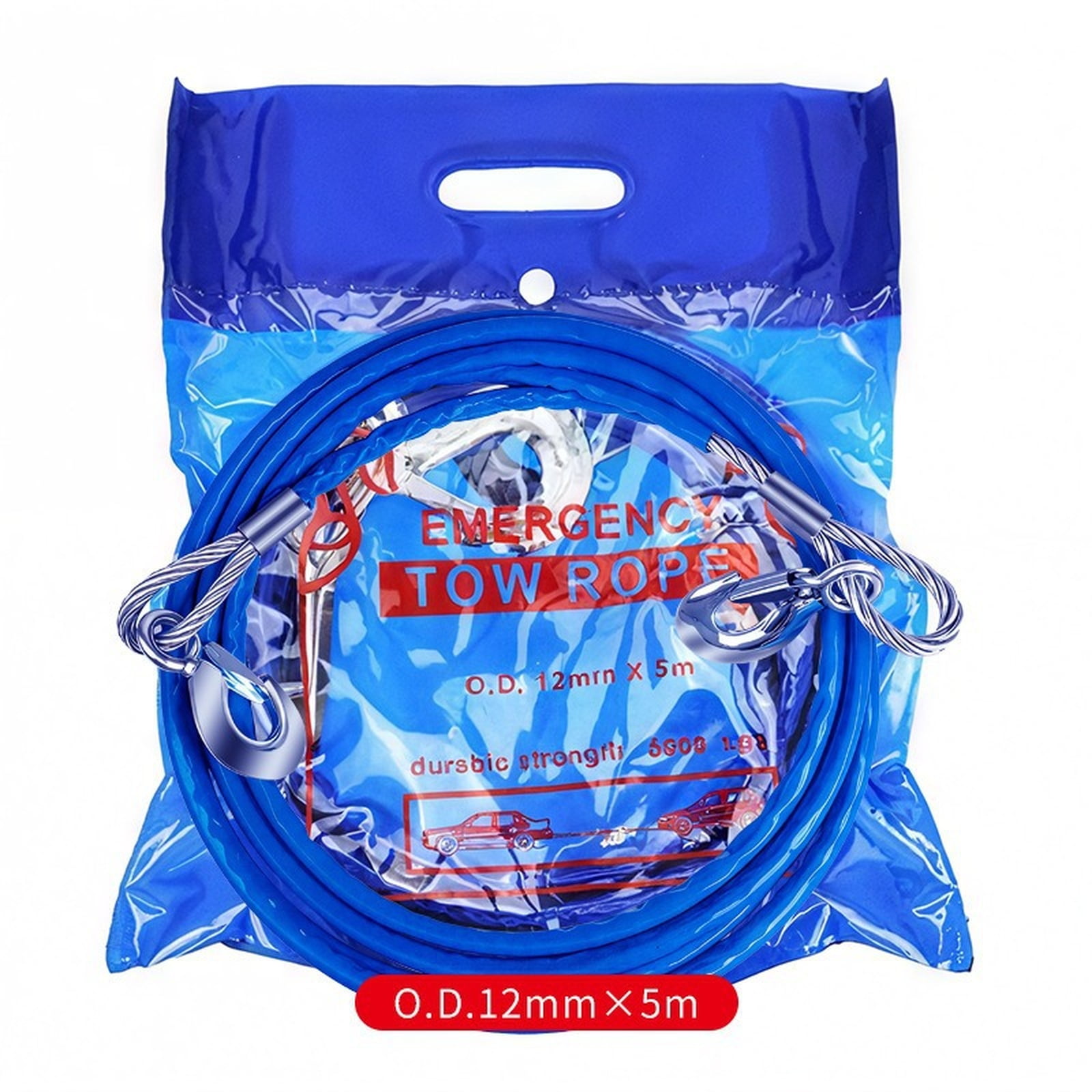 Heavy Duty Car Tow Strap 10mm X 4m Steel Wire Rope with Hooks 5 Ton ...