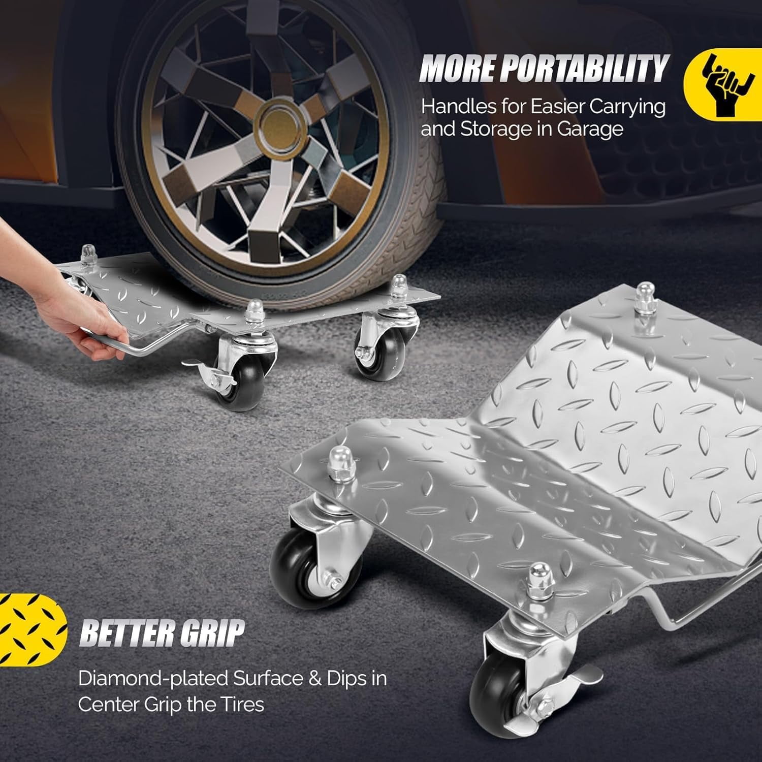 Heavy-Duty Car Wheel Dolly Set – 6000 lbs Capacity, Steel Vehicle Tire ...