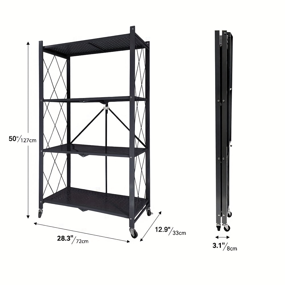 Heavy-Duty Carbon Folding Storage Shelf w/Locking Wheels - Portable ...