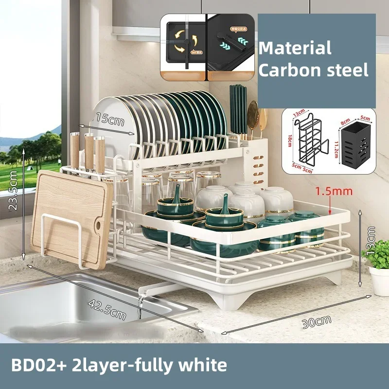 Heavy Duty Carbon Steel Dish Drying Rack With Drainboard Dish Drainer ...