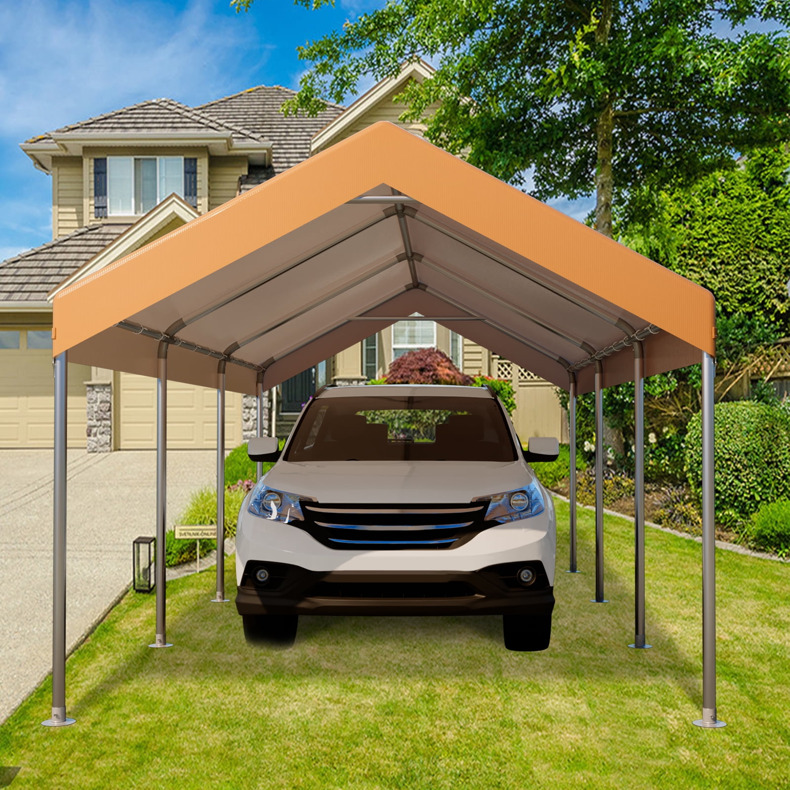 Heavy Duty Carport, Portable Garage Outdoor Car Canopy with Galvanized ...