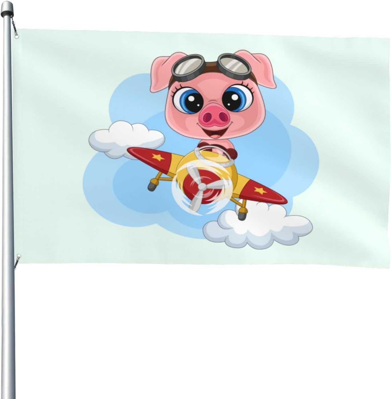 Heavy Duty Cartoon Pig Operating A Plane Flag 4x6 Ft Durable Outdoor ...