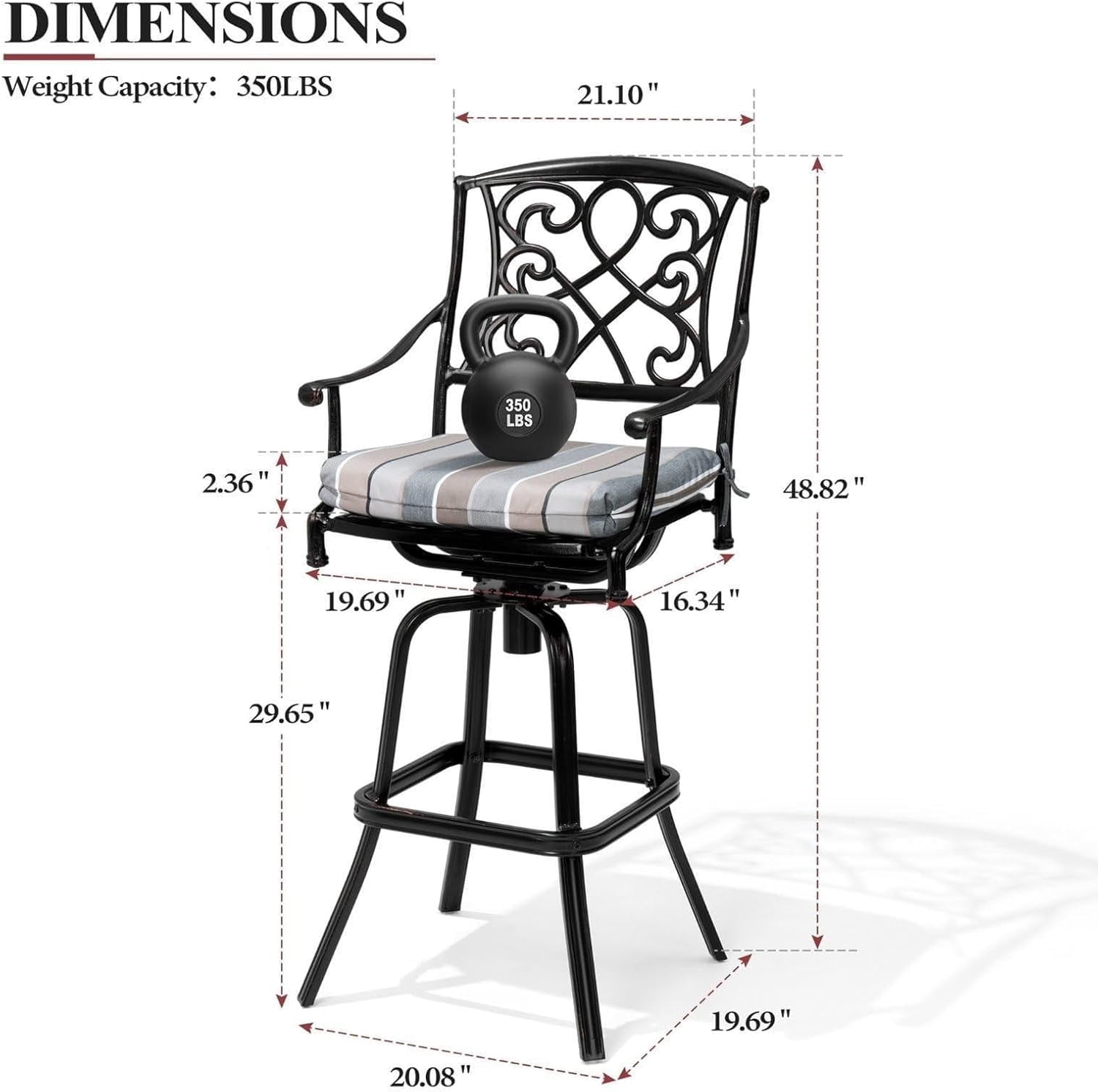 Heavy Duty Cast Aluminum Outdoor Swivel Bar Stools with Sunbrella ...