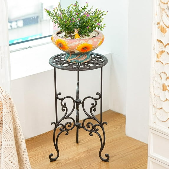 Heavy Duty Cast Iron Potted Plant Stand, 19.3-Inch 1 Tier Metal Planter ...