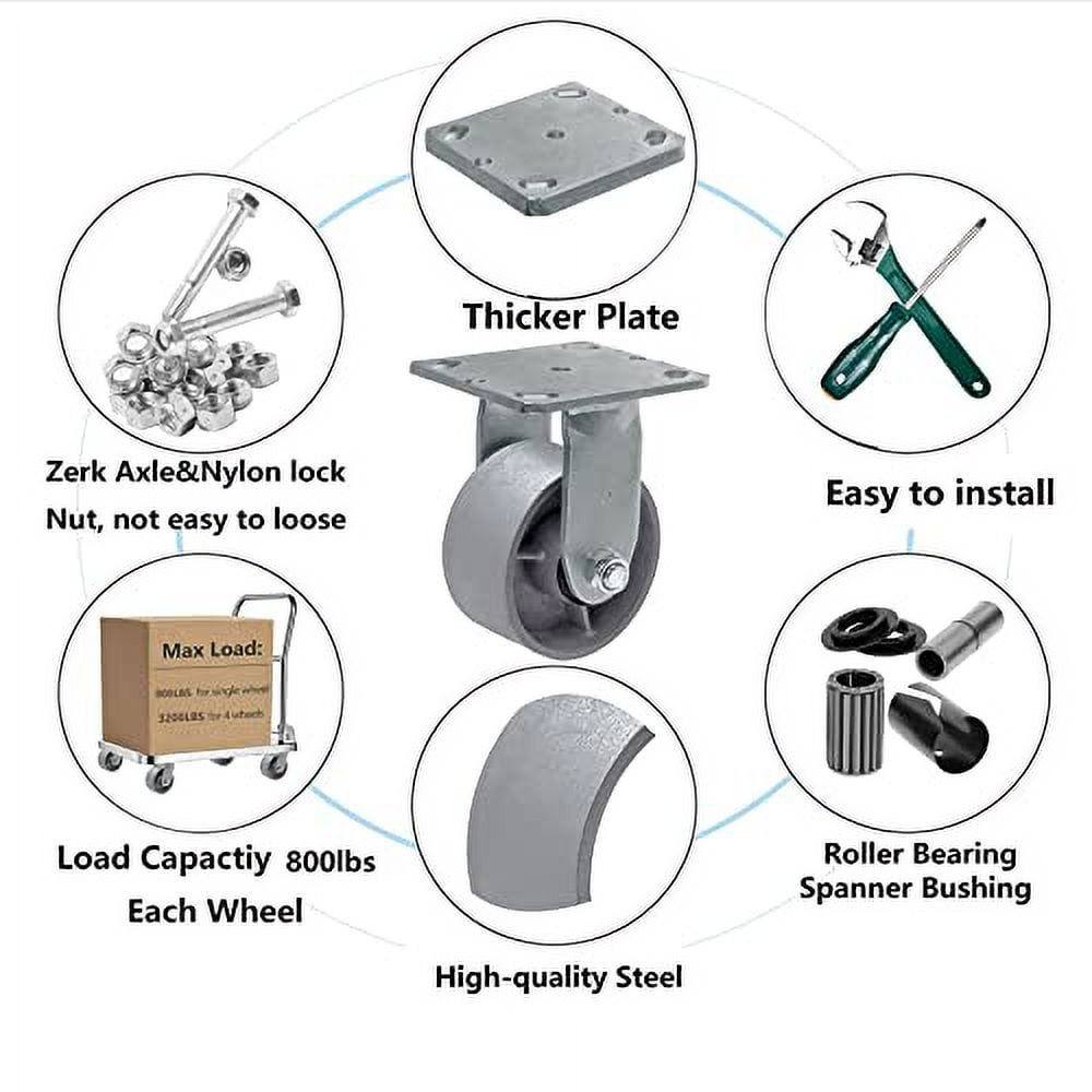 Heavy Duty Caster Steel Cast Iron Wheel, Tool Box and Workbench Swivel ...