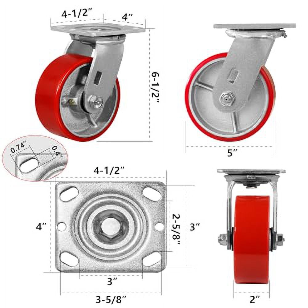 Heavy Duty Casters, 5"X 2" Swivel Casters Set of 4 with Load 4000lb ...