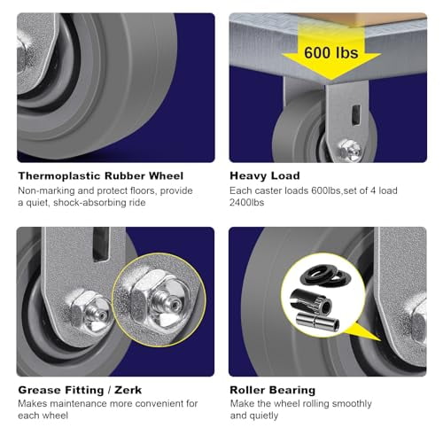 Heavy Duty Casters Set of 4-2 Swivel Casters with Locking Brake and 2 ...