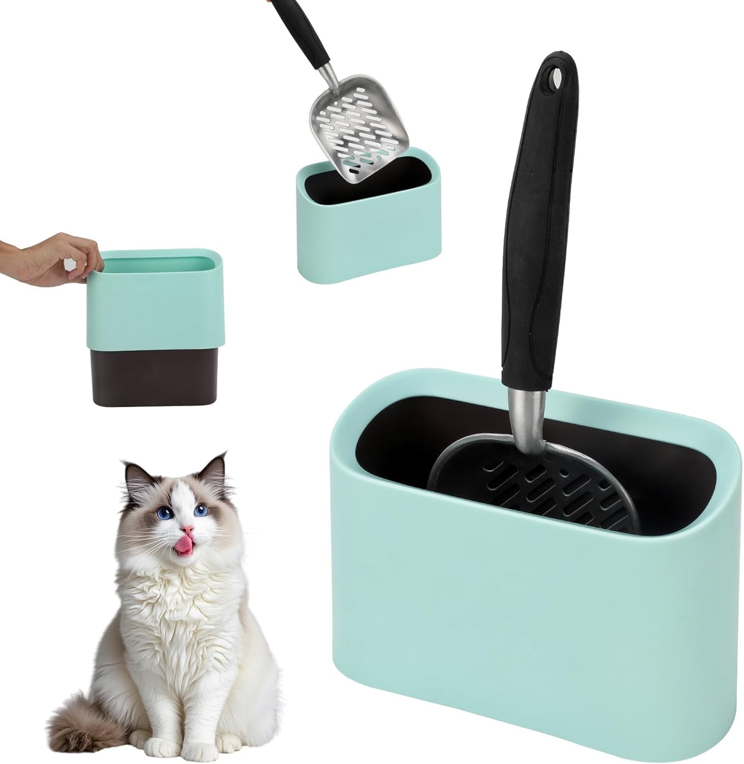 Heavy-Duty Cat Litter Scoop with Holder, Metal Cat Scooper and ...