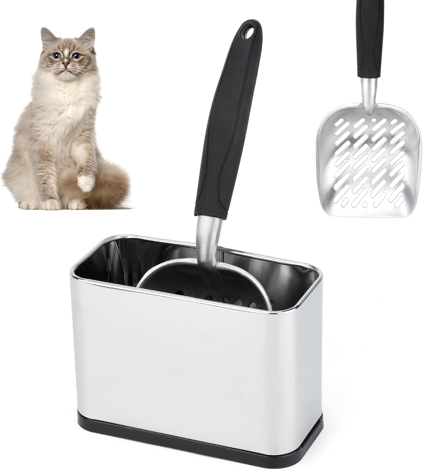 Heavy-Duty Cat Litter Scoop with Holder, Metal Cat Scooper Holder Trash ...