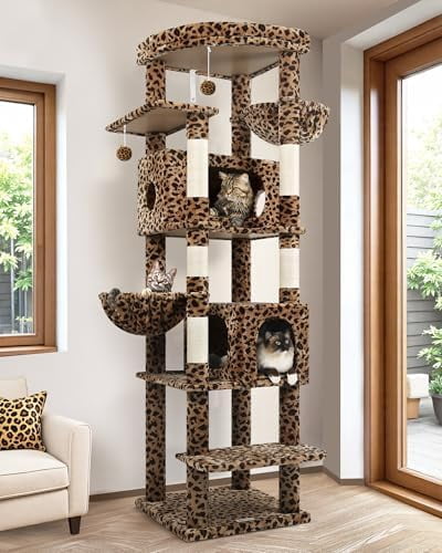 Heavy Duty Cat Tree, 74in Sturdy Cat Tower for Large Cats Adult, Big ...