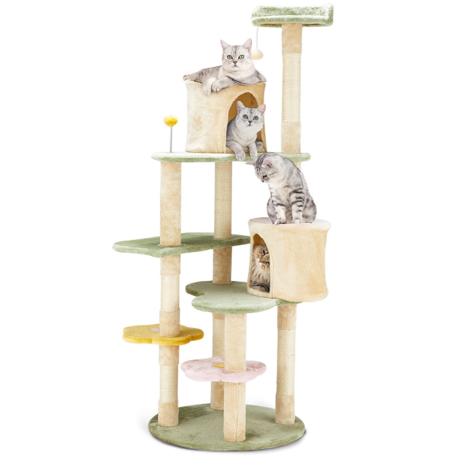 Heavy Duty Cat Tree Tower 63 Inches, Flower Design Multi-Level Cat ...