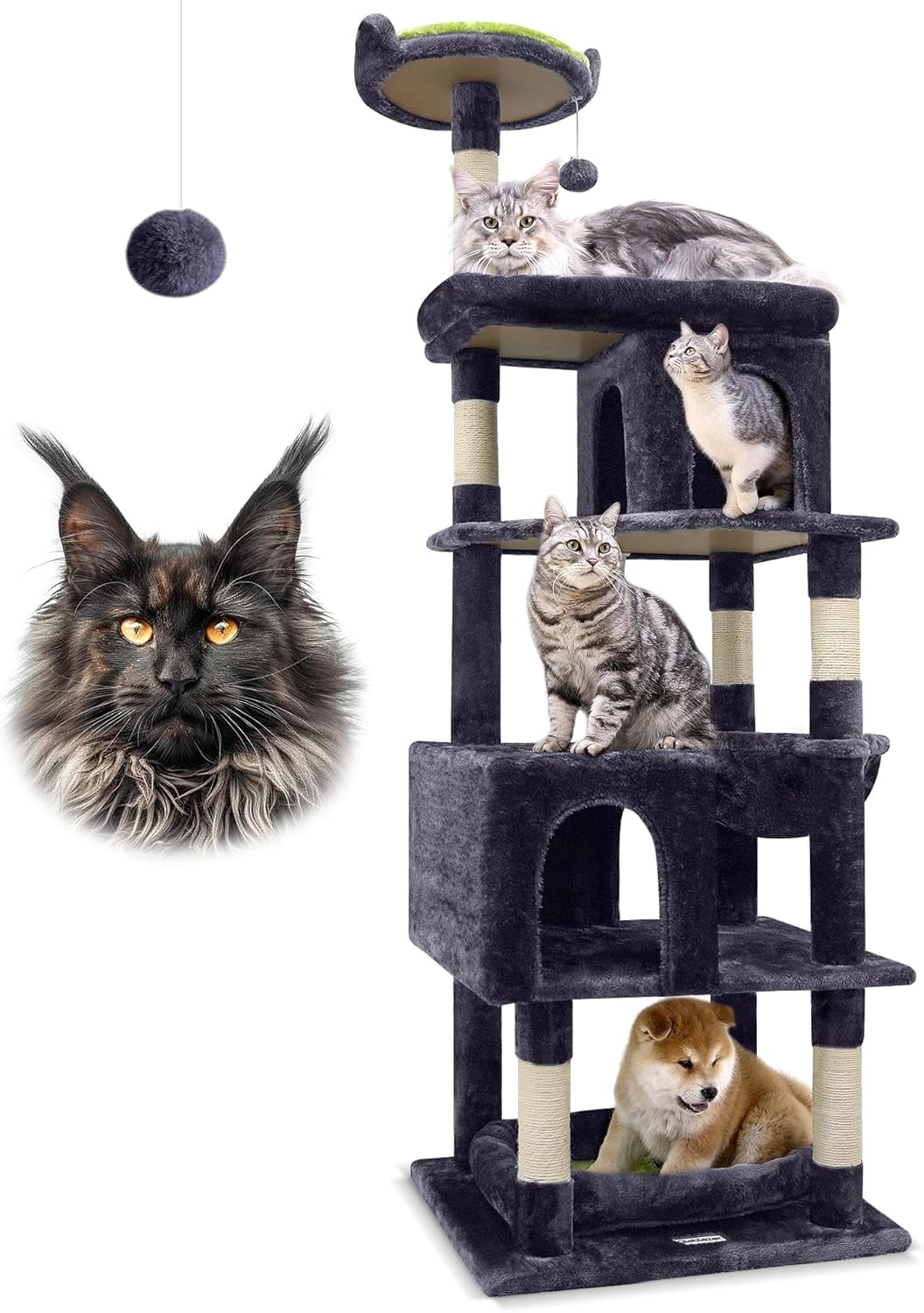 Sturdy 72" Heavy Duty Cat Tree for Large Cats 20 lbs+ with 6 Scratching ...