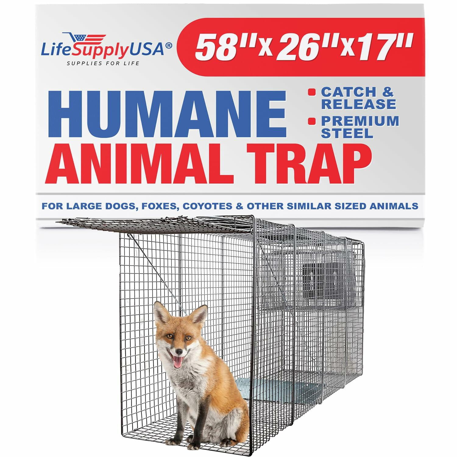 LifeSupplyUSA X-Large Humane Animal Cage Trap with Bait Cage, 58x26x17 ...