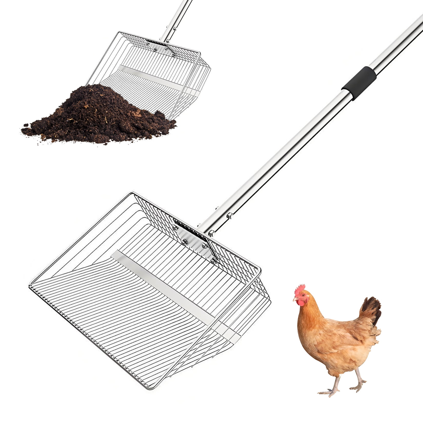 Heavy Duty Chicken Coop Rake with Adjustable Handle (24–72"), 14.9 ...