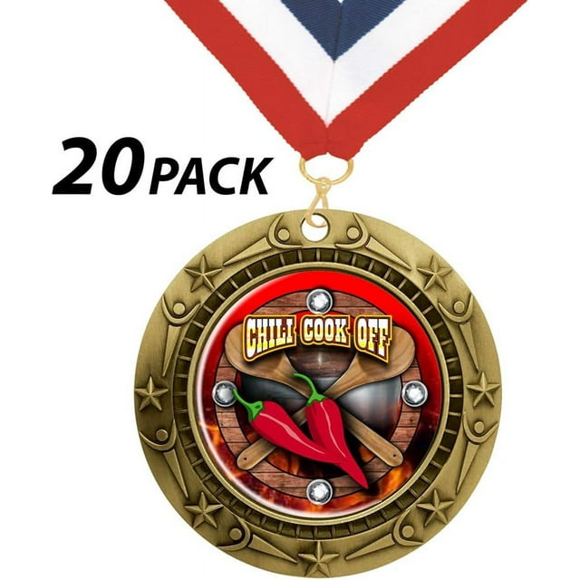 Heavy Duty Chili Cook Off Medal with 32" Red White & Blue Ribbon ...