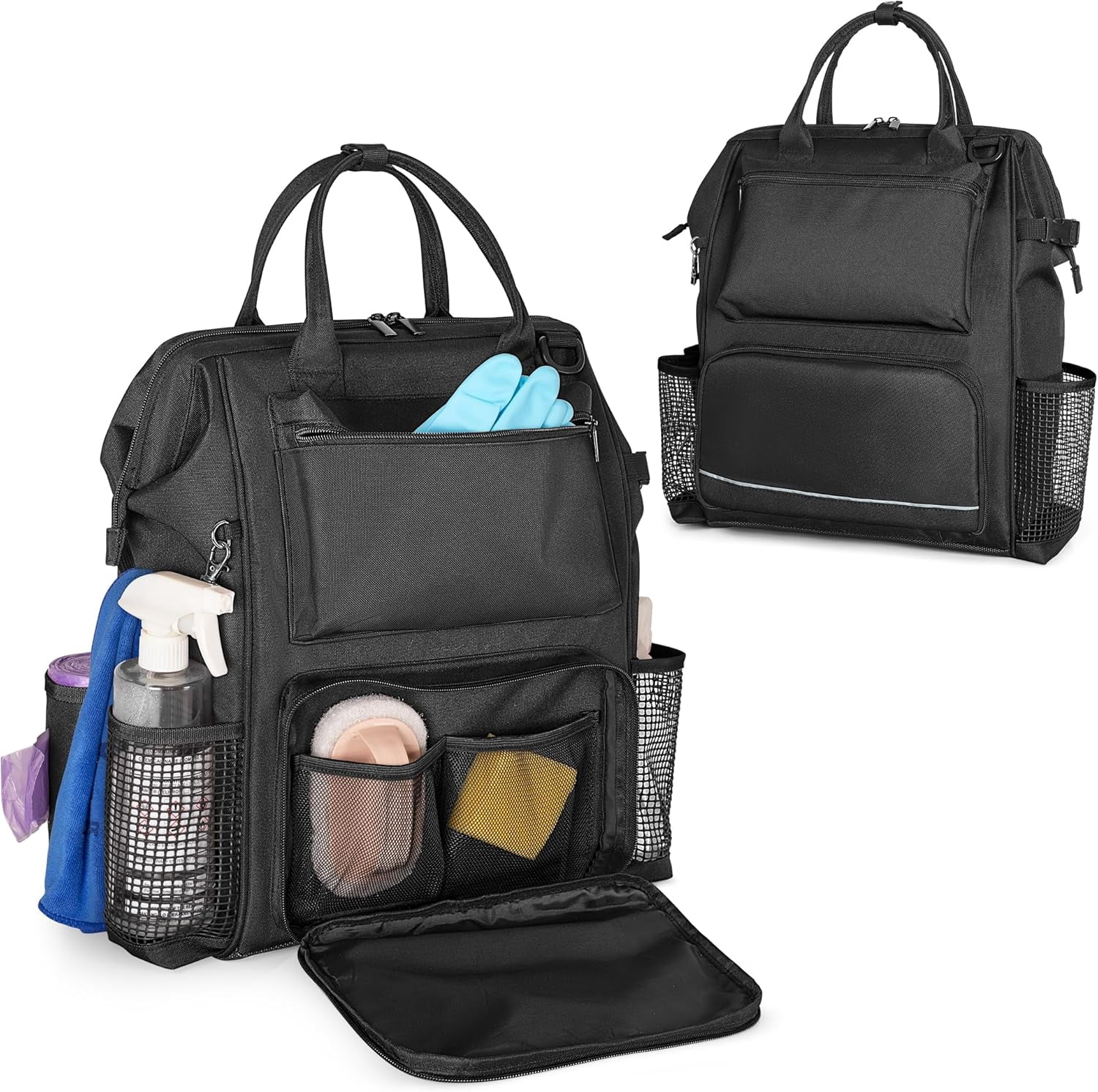 Heavy Duty Cleaning Supplies Bag with Steel Frame Top, Large Cleaning ...
