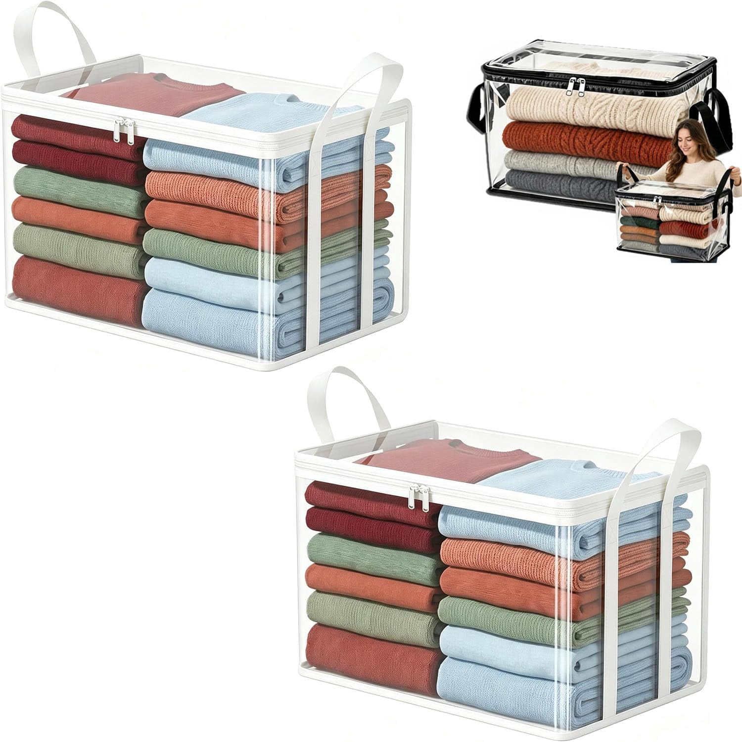 Heavy Duty Clear Plastic Storage Box with Hinged Lid, for Clothes and ...