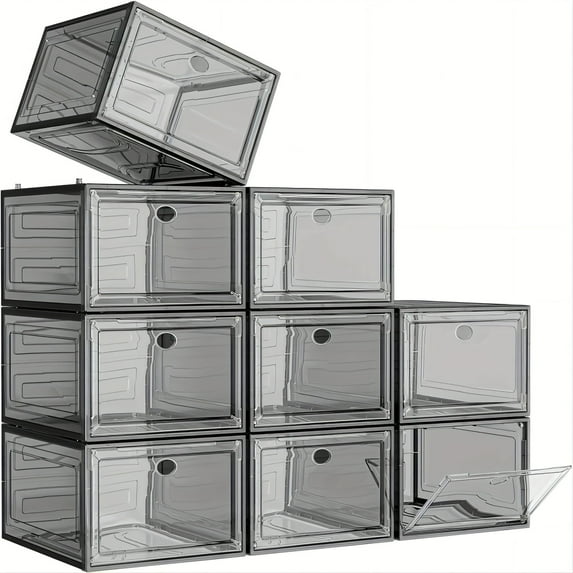 Heavy-Duty Clear Stackable & Foldable Shoe Cabinet with Magnetic Door ...