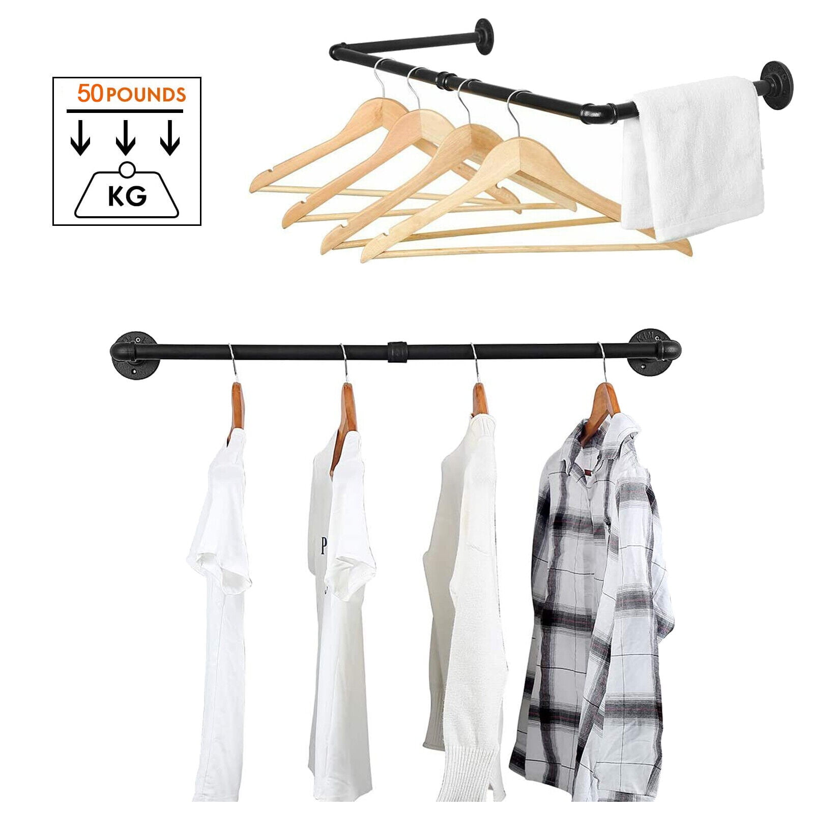 Heavy Duty Closet Storage Rack Organizer Clothes Rod Pipe Wall Garment ...