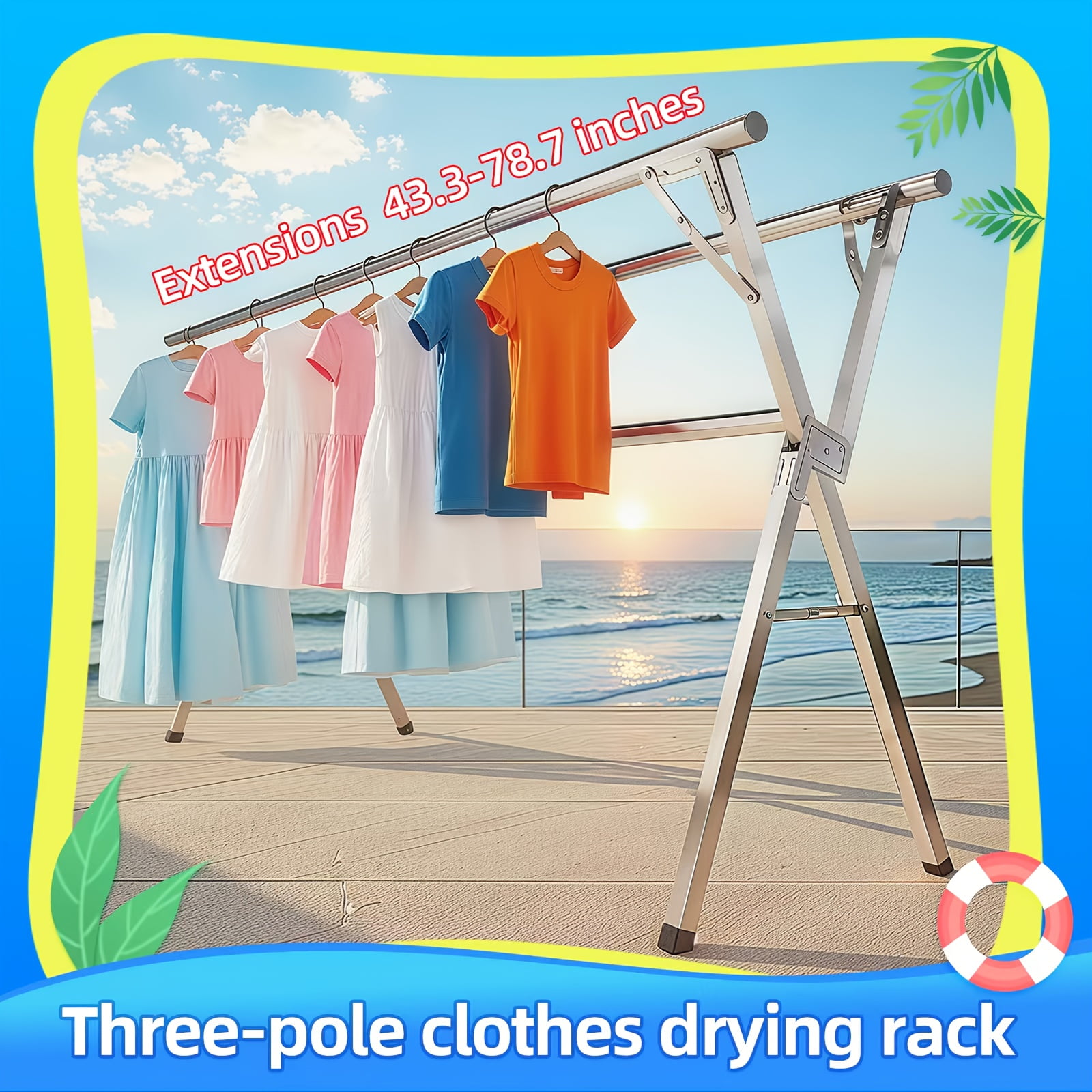 Heavy Duty Clothes Drying Rack with 3 Hanging Rods - Galvanized Metal ...