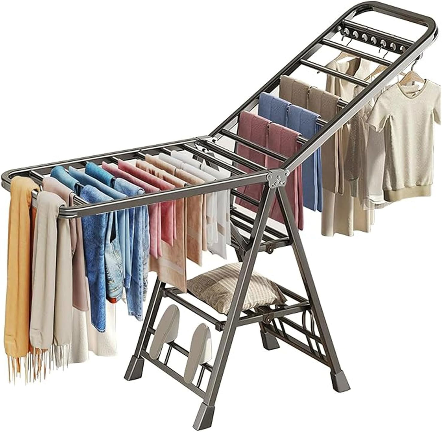 Heavy Duty Clothes Drying Rack Foldable with Wheels, 71'' Extra-Thick ...
