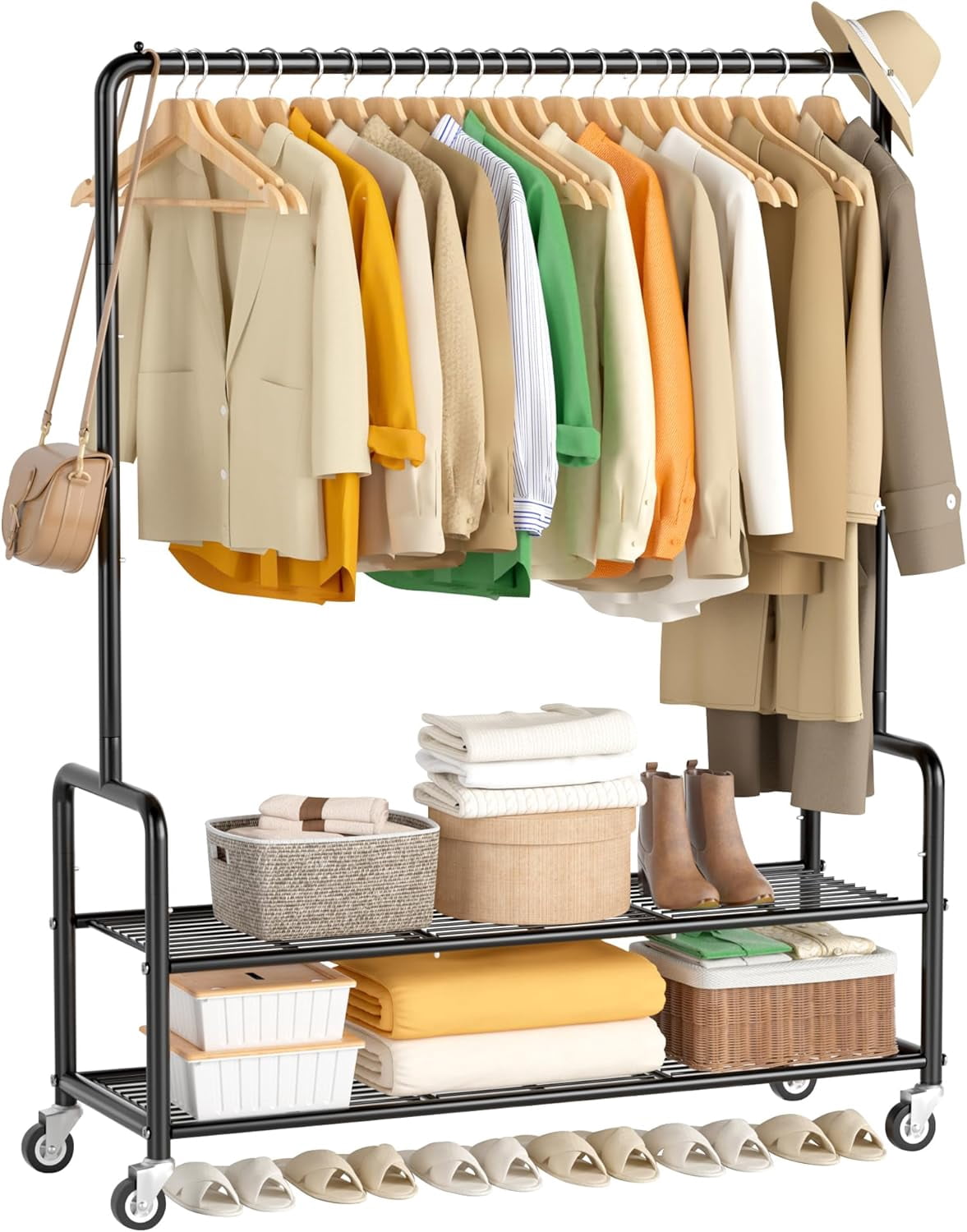 Heavy Duty Clothes Hanger with Shelves 46.5 Inch Large Rolling Clothes ...