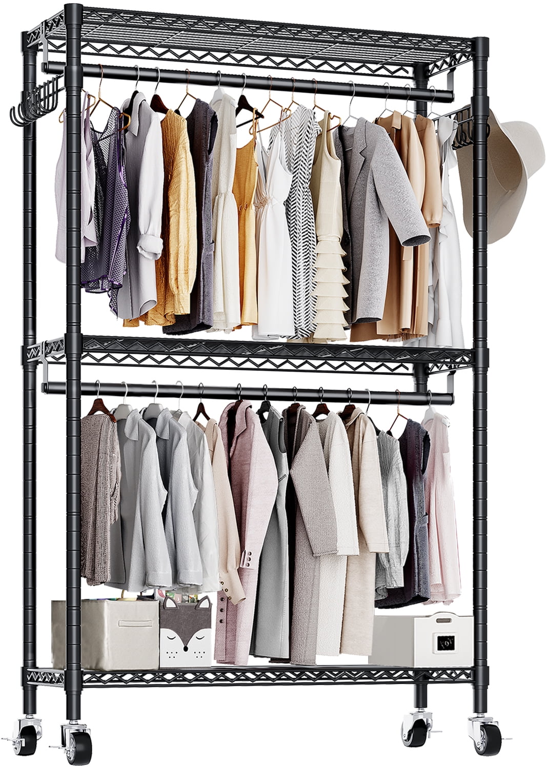 Heavy Duty Clothes Rack, 3 Tiers Garment Rack with 2 Hanging Rods and ...