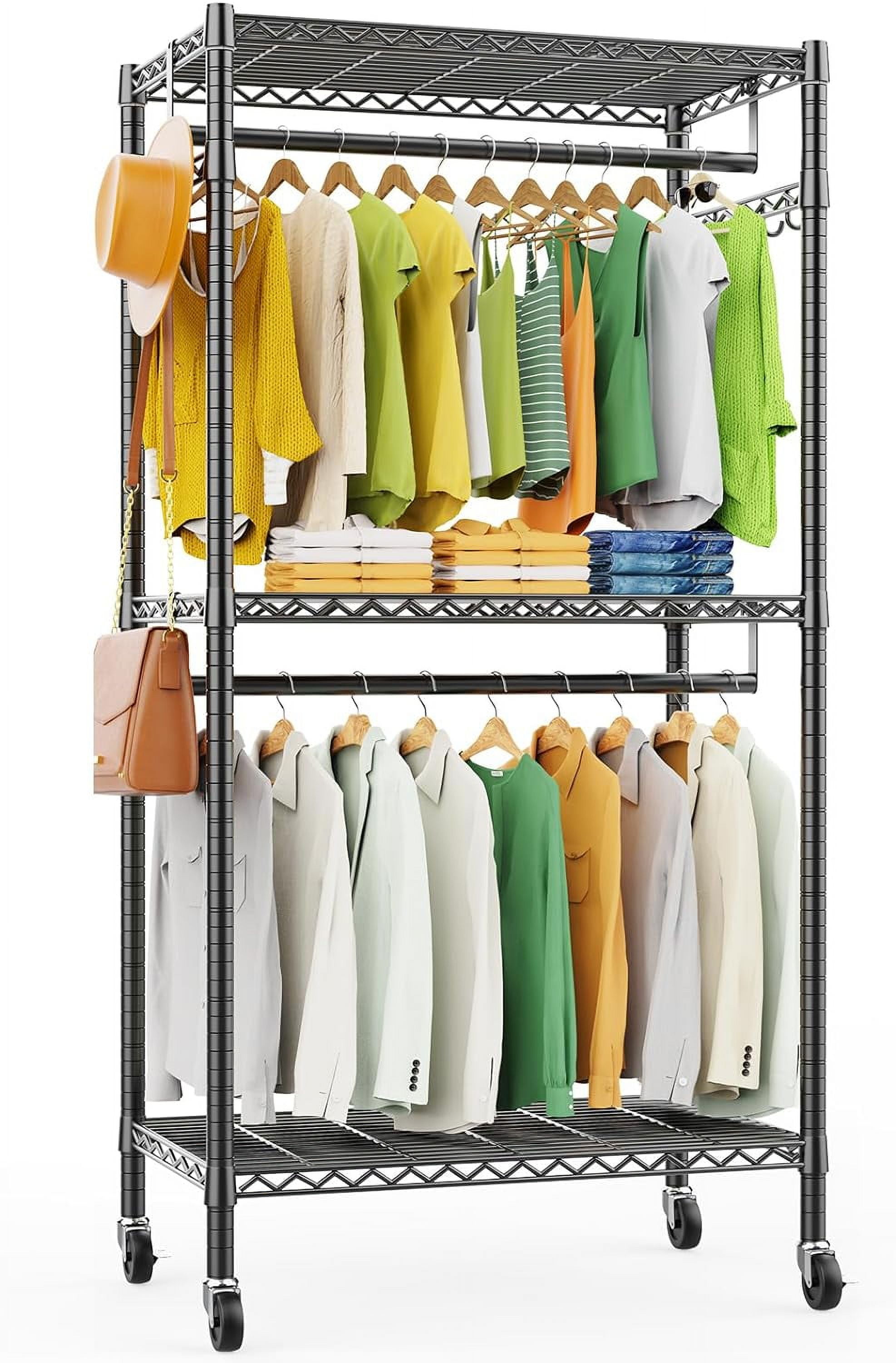 Heavy Duty Clothes Rack, 3 Tiers Rolling Garment Rack for Hanging ...
