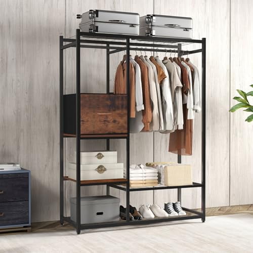Heavy Duty Clothes Rack with 4 Shelves & Drawer, 550 lbs 48 ...