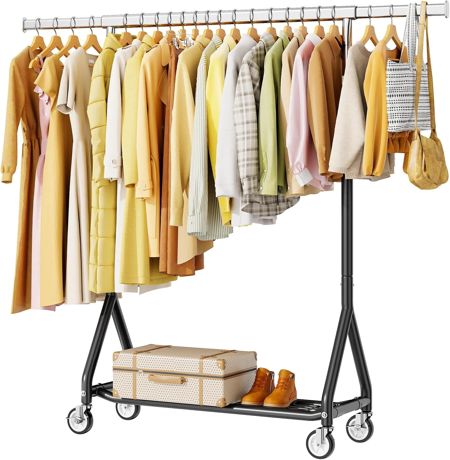Heavy Duty Clothes Rack 600 LBS Load, Rolling Garment Rack with Sturdy ...