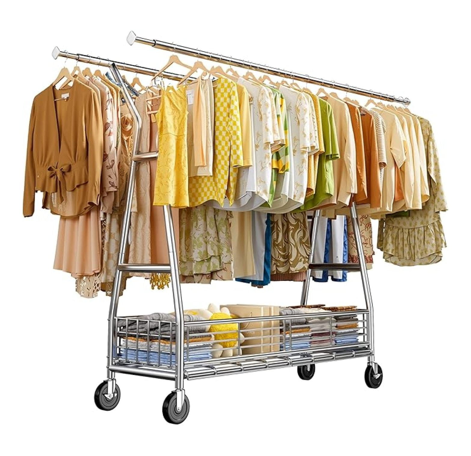Heavy Duty Clothes Rack, 630LBS Clothing Rack with Sturdy Wheels and ...