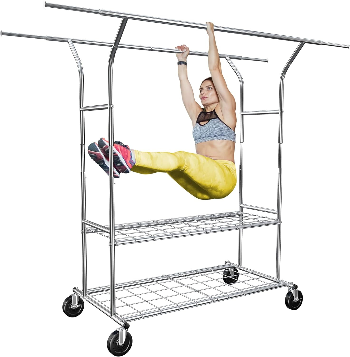 Heavy Duty Clothes Rack: 630lbs Load, Rolling, Adjustable, Commercial ...
