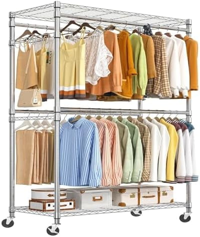 Heavy Duty Clothes Rack Clothing Rack with Wheels and 4 Hanging Rods ...