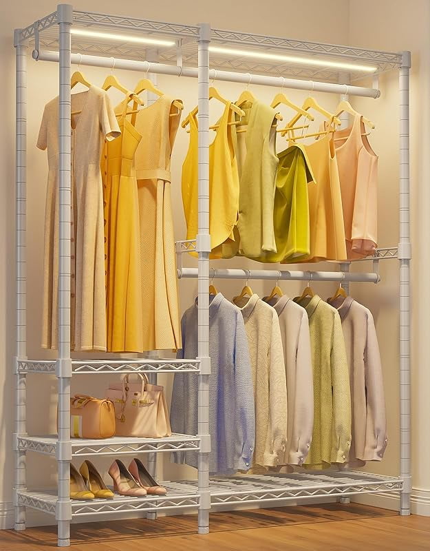 Heavy Duty Clothes Rack with Dimmable LED Lights, 3000K Warm White ...