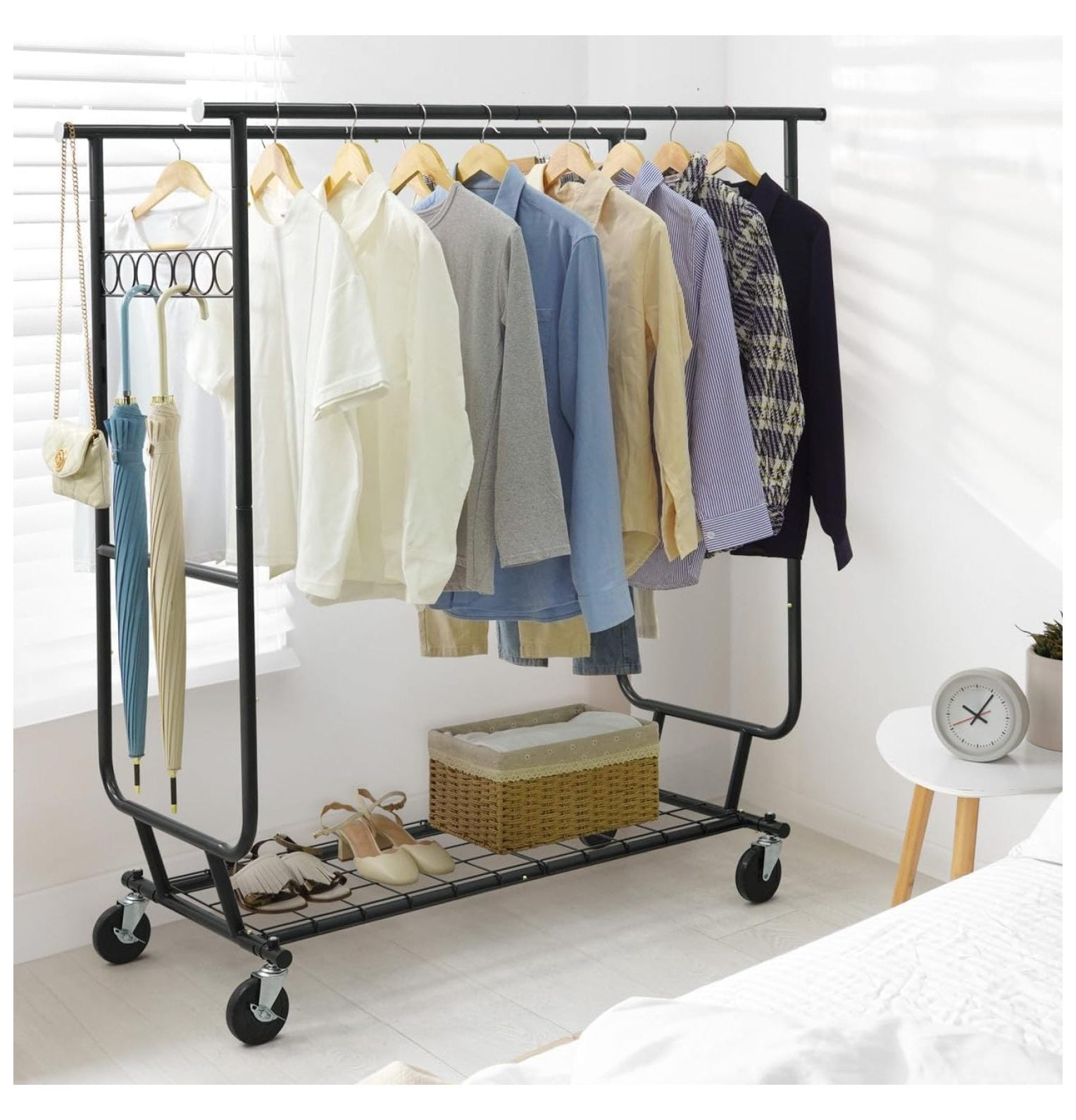 Heavy Duty Clothes Rack with Double Rods, 660LBS Capacity Rolling ...