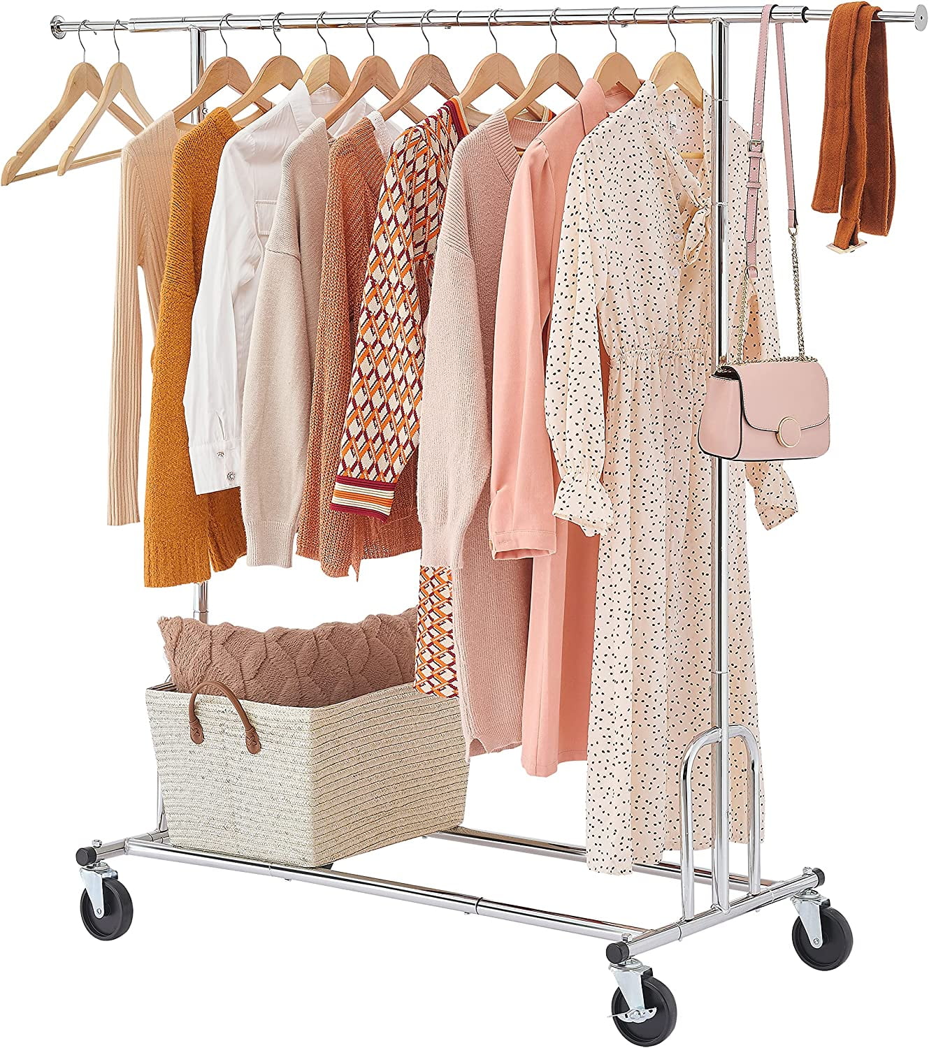 Heavy Duty Clothes Rack Foldable Garment Rack with Wheels and ...